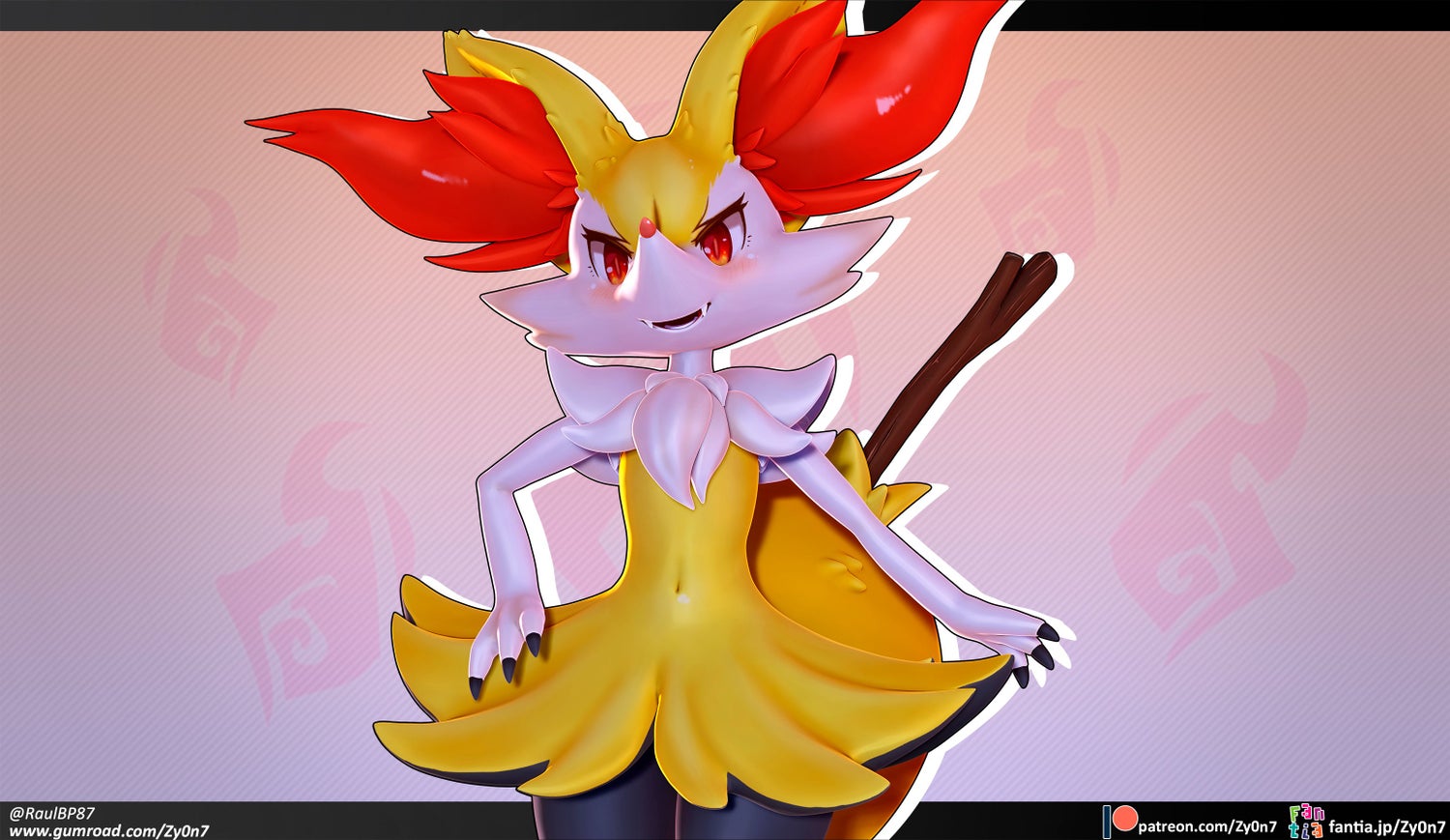 Braixen render, 3d print & 3d model set (.blend& avatar) - Payhip