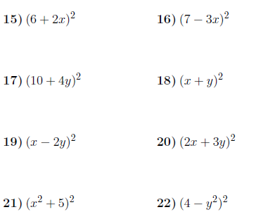 Perfect squares expansion worksheet (with solutions)