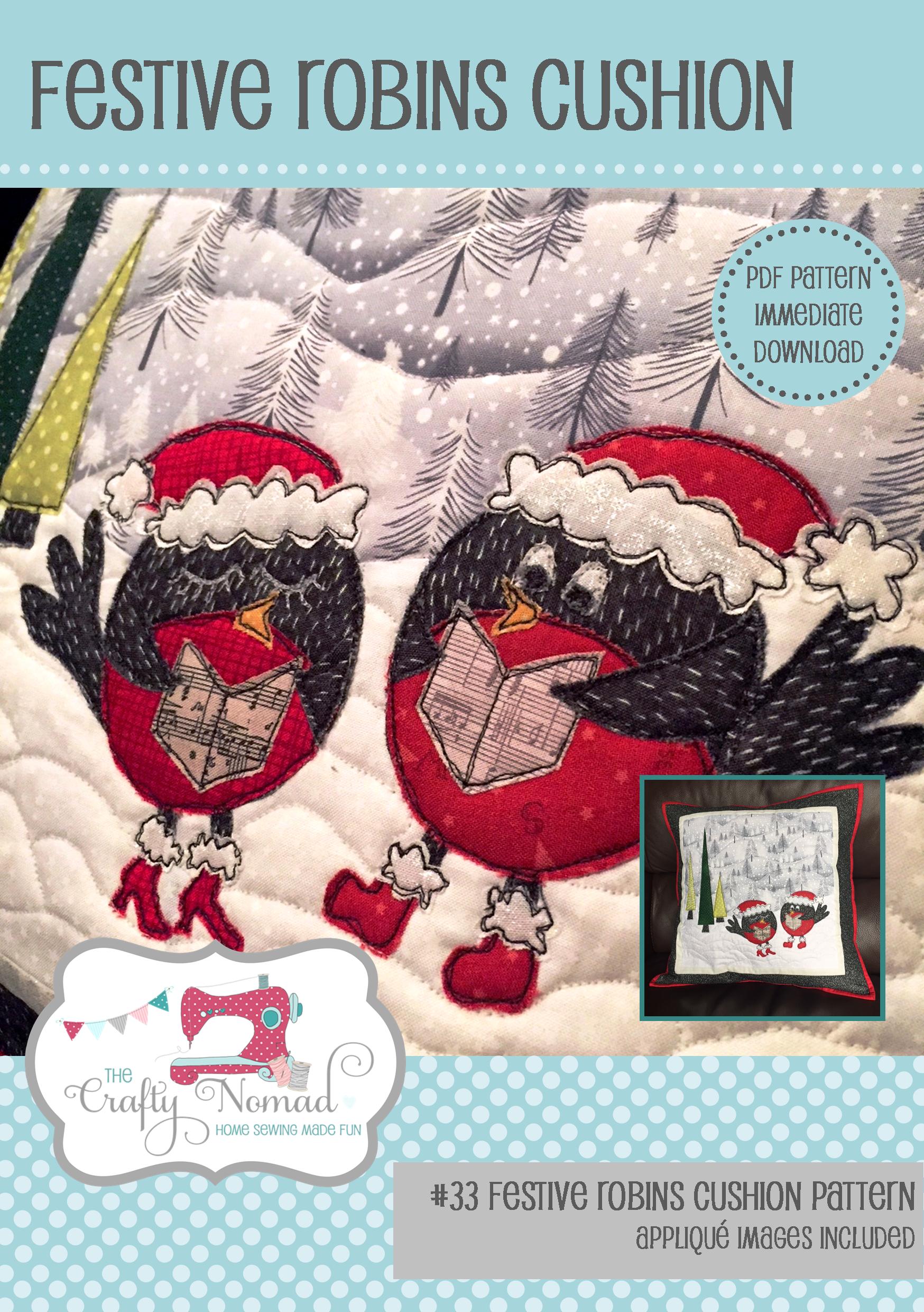 Festive Robins Patchwork Applique Cushion / Mini Quilt PDF Pattern - Payhip