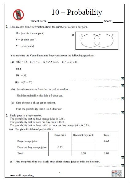 IGCSE Topic 10: Probability - Non-calculator questions - Payhip