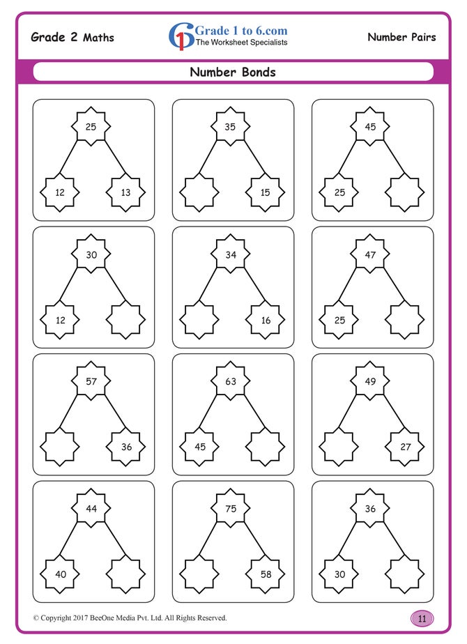 Grade 2 Number Pairs Workbook of 20 pages from BeeOne Books - Payhip