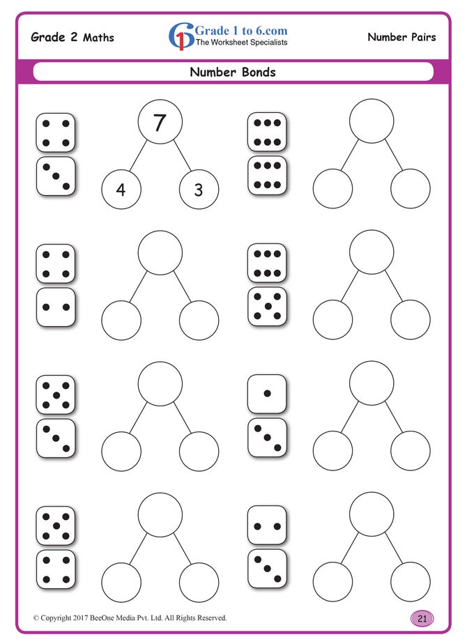 Grade 2 Number Pairs Workbook of 20 pages from BeeOne Books - Payhip