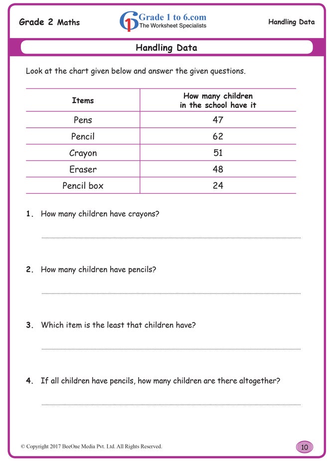 Grade 2 Data Handling Workbook from BeeOne Books - Payhip