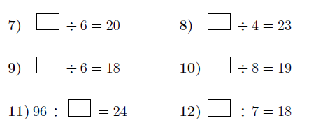 Division: Finding missing numbers worksheet (with solutions)