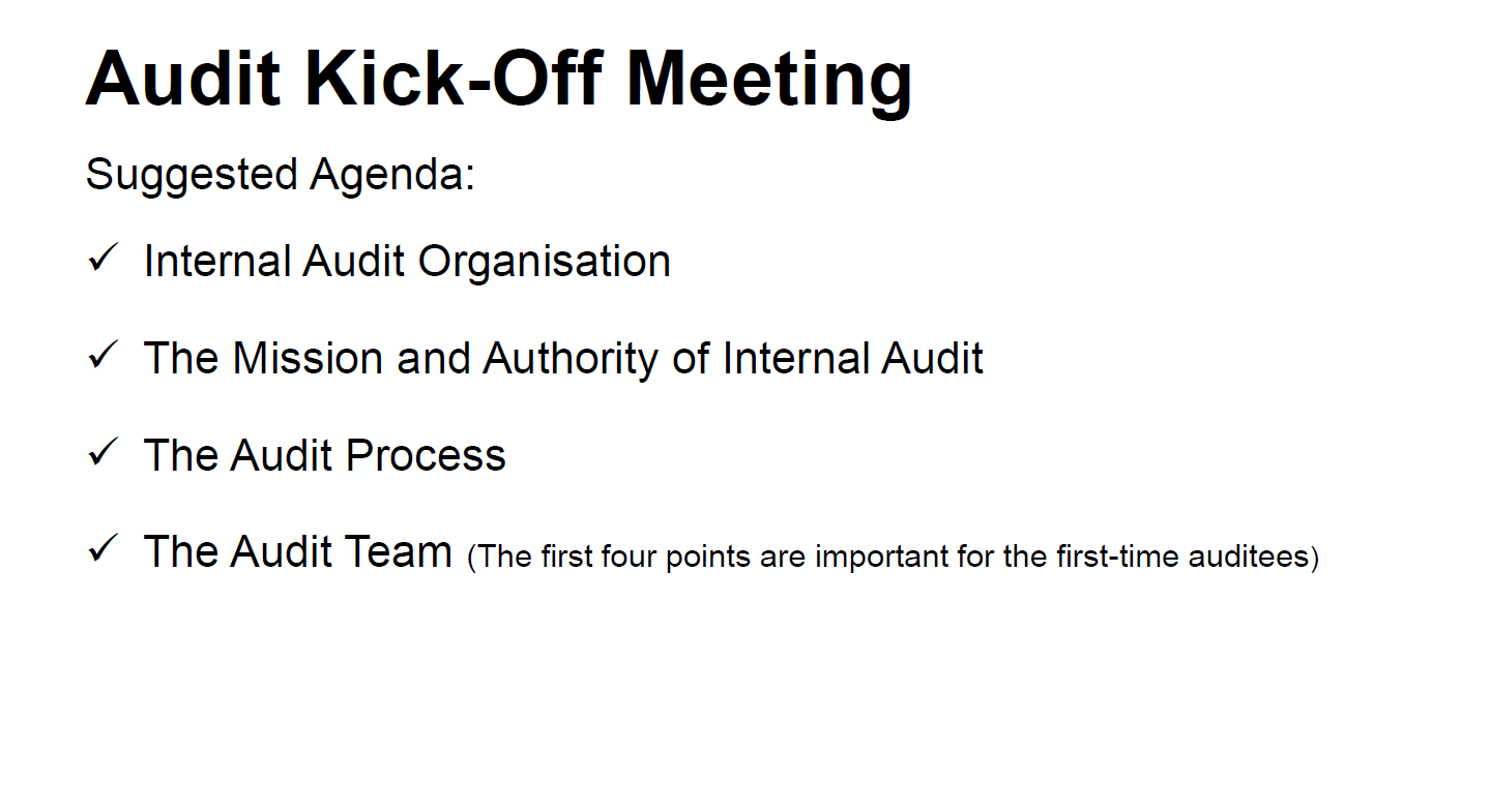 Guide To The Presentation Of Internal Audit Kick-Off, Status And Exit ...
