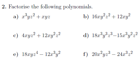 Factoring multivariable expressions worksheet no 3 (with solutions)
