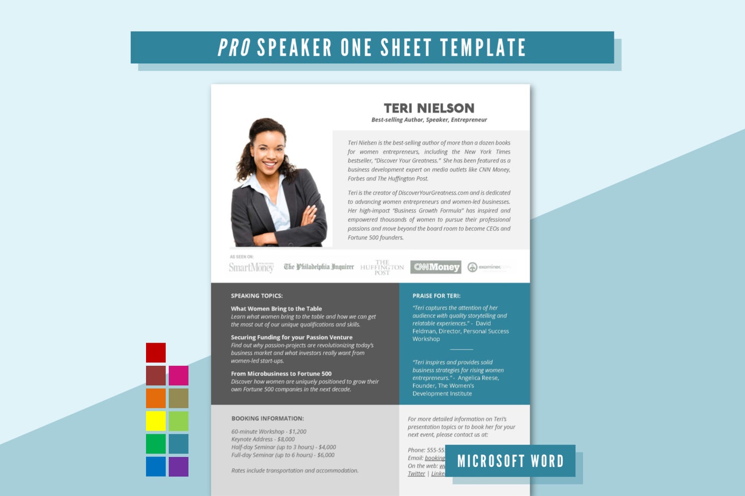 PRO Speaker One-Sheet Template (Microsoft Word / Office 365) - Payhip