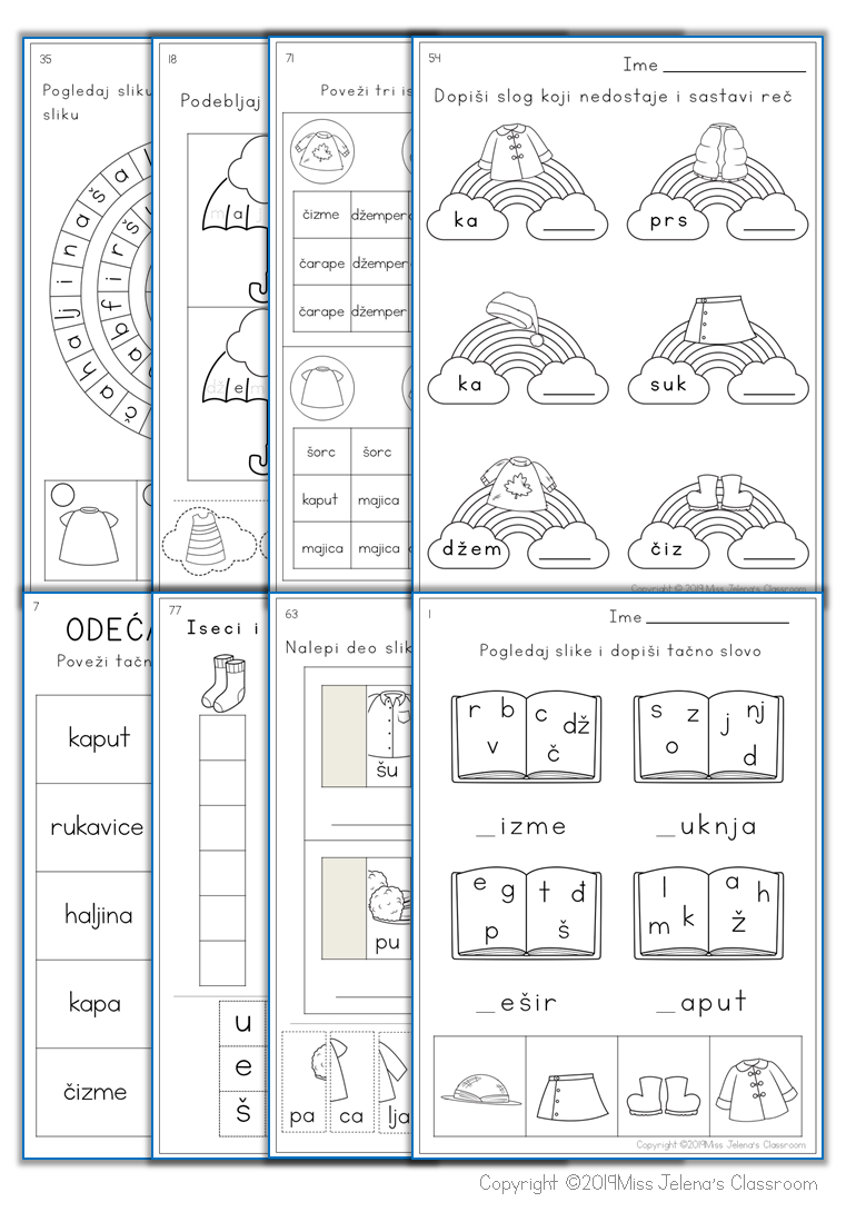 Serbian Clothes Latin Alphabet Worksheets - Učimo da pišemo - Payhip