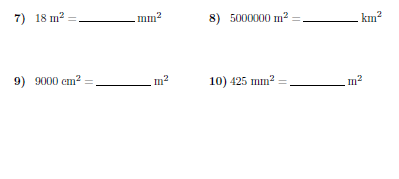 Converting metric units of area worksheet (with answers)