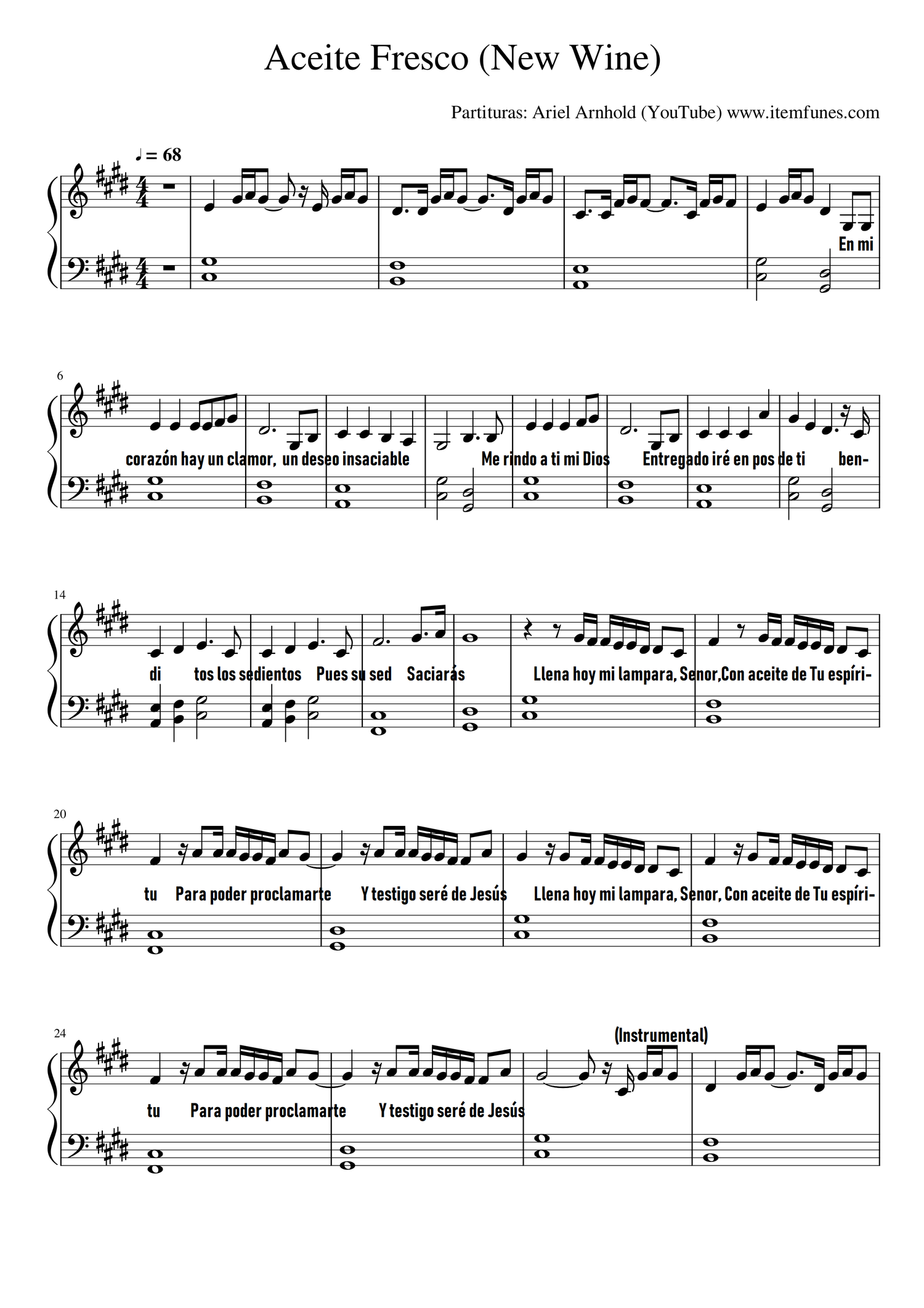 ACEITE FRESCO - New Wine - Partitura Completa Piano Acordes Melodias ...