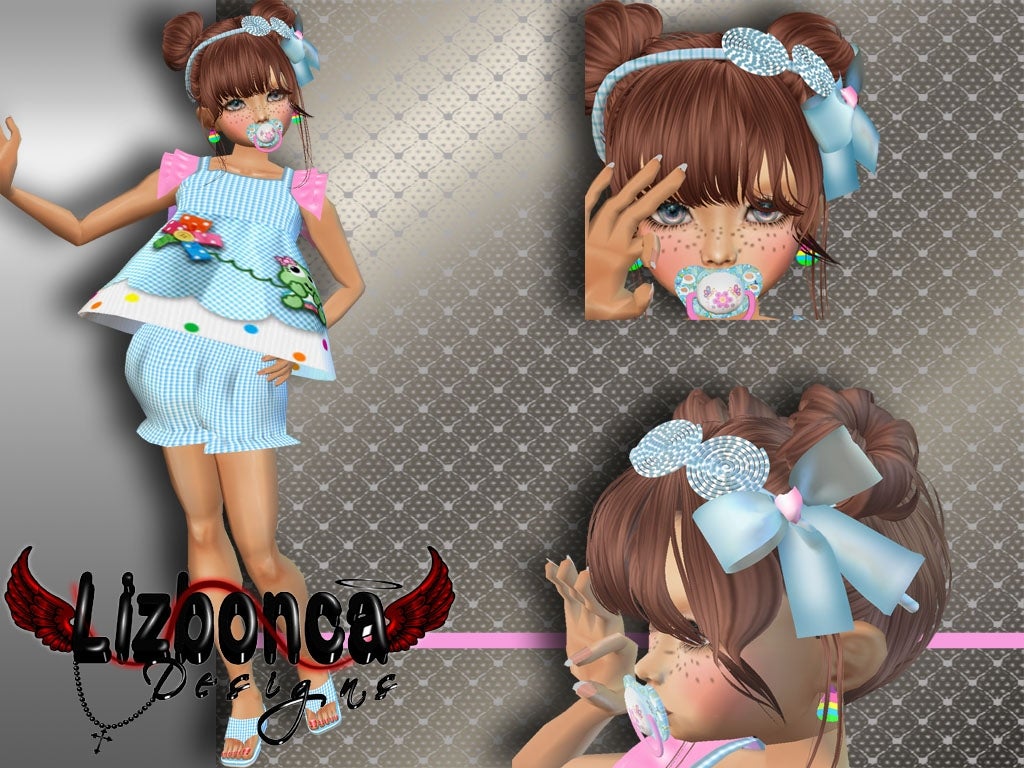 TEXTURE Imvu Green Dress, shoes, earrings, bow and pacifier for Kid ...