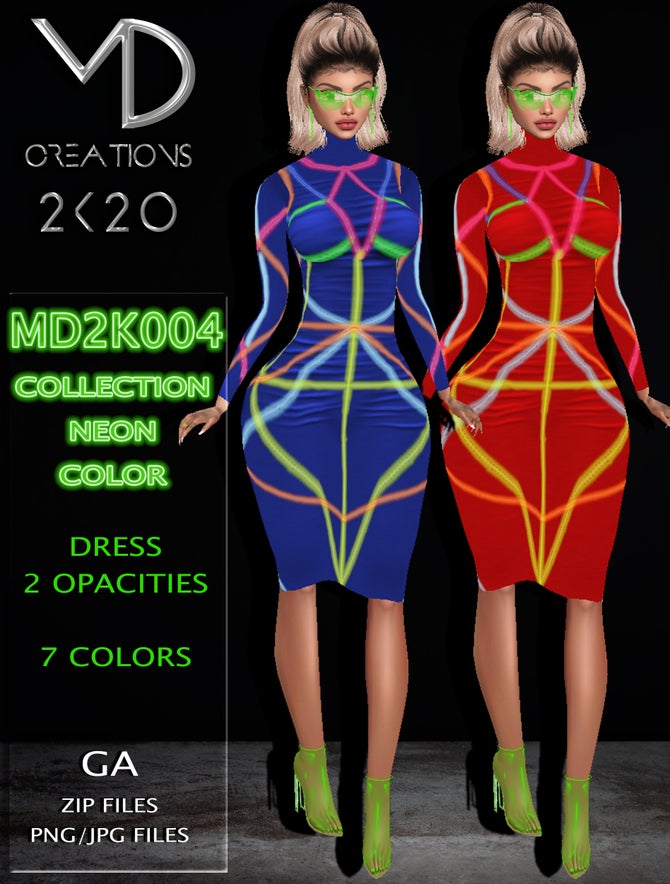 MD 2K004 - Neon Dress - Collection Neon - IMVU - Textures - Payhip