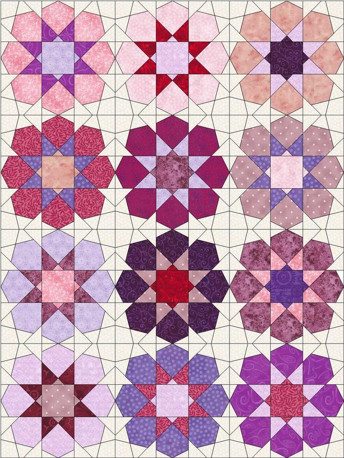 Geometric Flower - One-Block-Pattern (3 sizes) FPP-Templates with Short ...