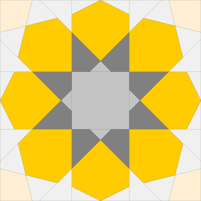 Geometric Flower - One-Block-Pattern (3 sizes) FPP-Templates with Short ...