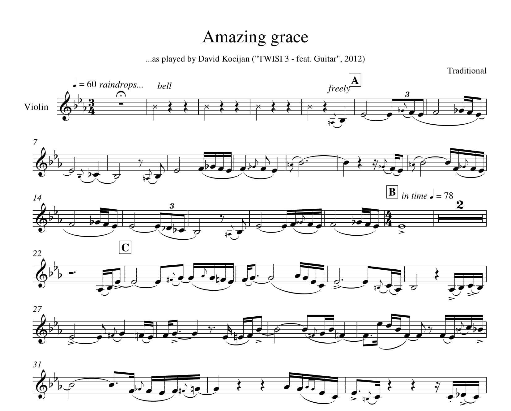 Amazing grace (violin) SHEET MUSIC, guitar chords & backing track - Payhip