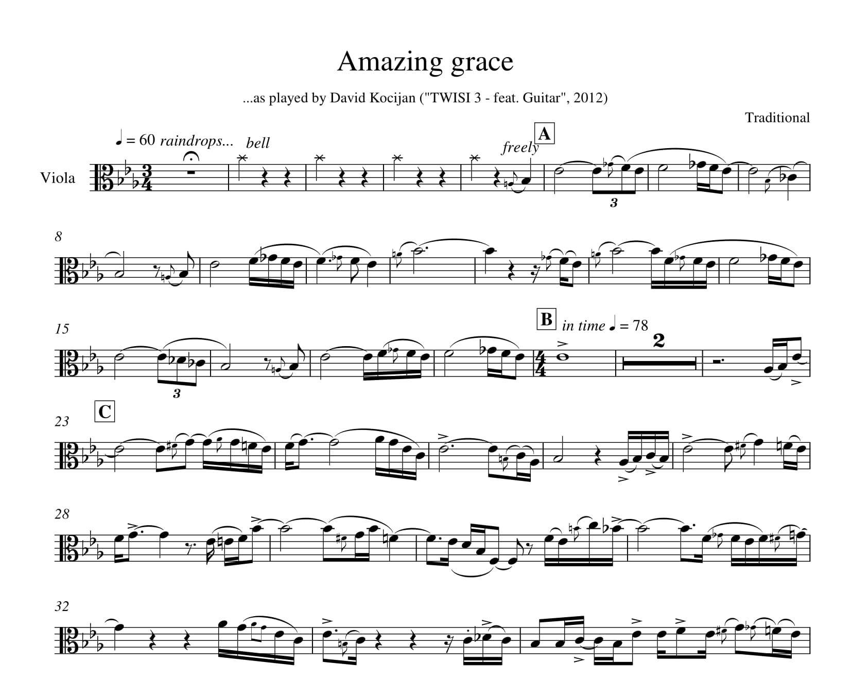 Amazing grace (viola) SHEET MUSIC, guitar chords & backing track - Payhip