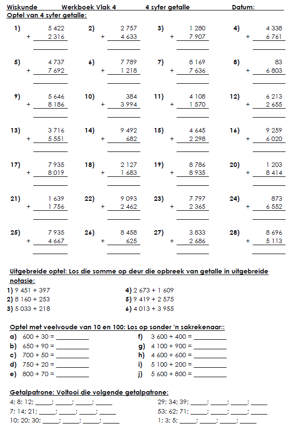 Wiskunde Werksboek Vlak 4 (4 syfer getalle) - Payhip