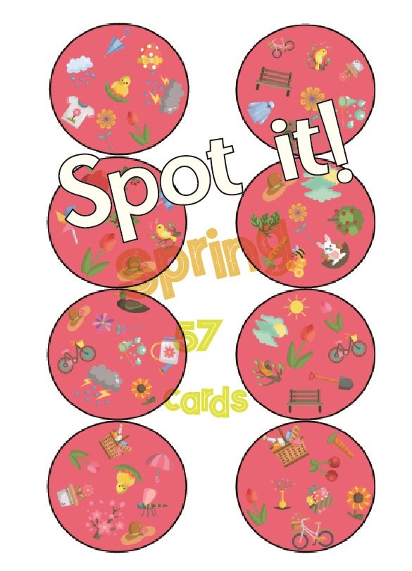 Spot it! Dobble! Spy! Seek it! Printable Spring Game with 57 cards ...