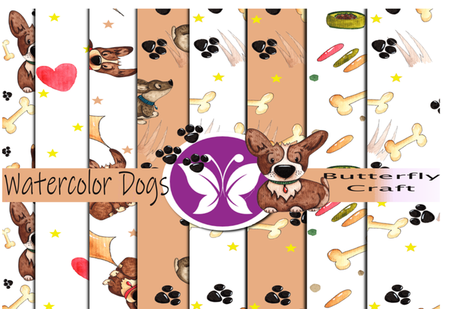Watercolor dogs digital paper, Puppy Dog Papers, Dog digital papers ...
