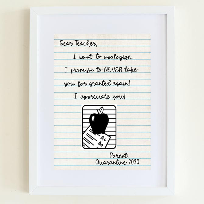 Dear Teacher Apology Letter - Quarantine 2020 - Printable Art - Payhip