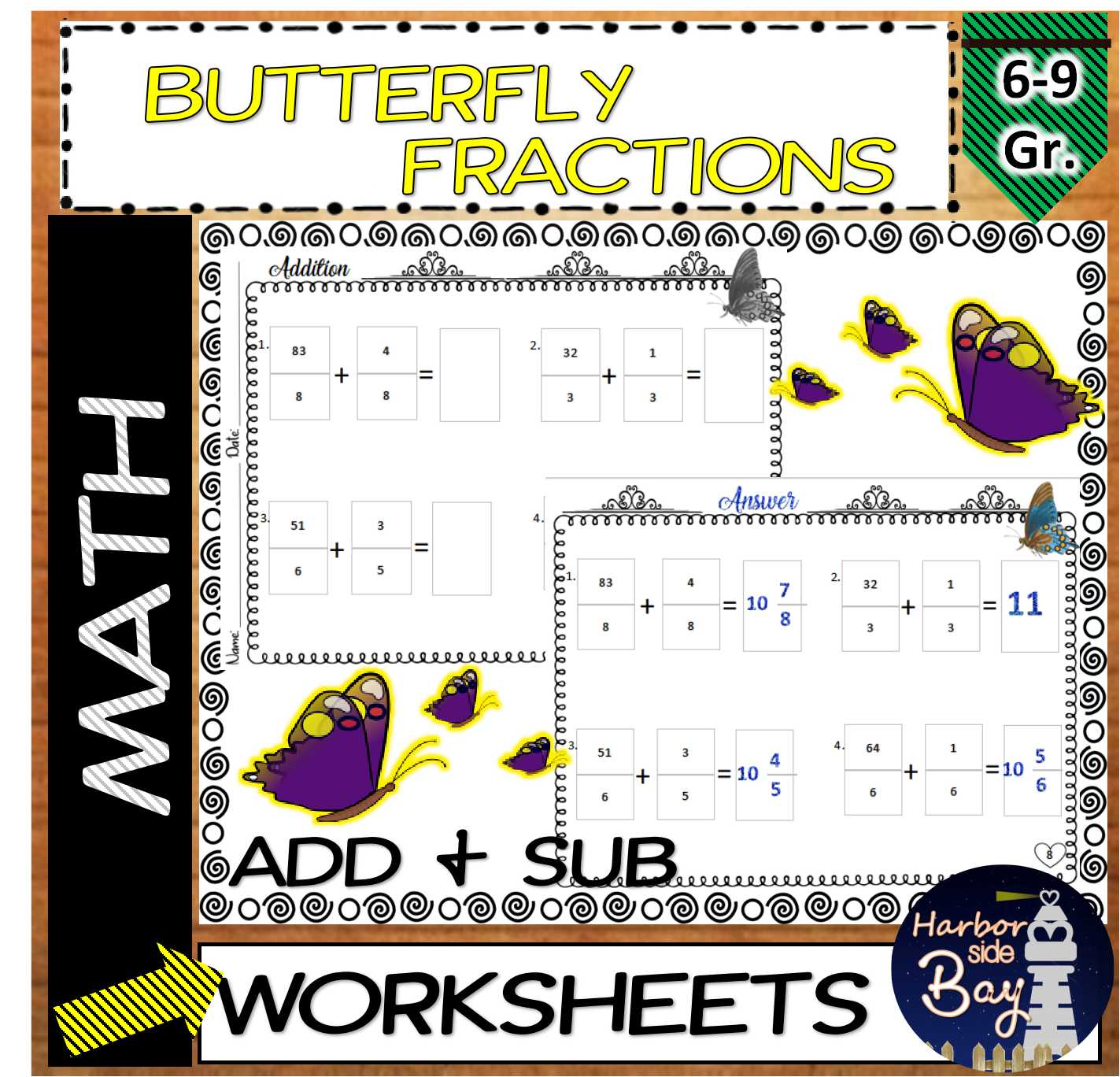 Fractions Butterfly Addition and Subtraction Fractions