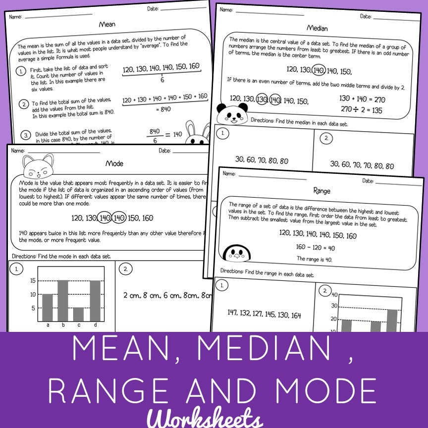 Mean Median Mode And Range Worksheets Payhip Mean Median Mode And Range Worksheets Payhip