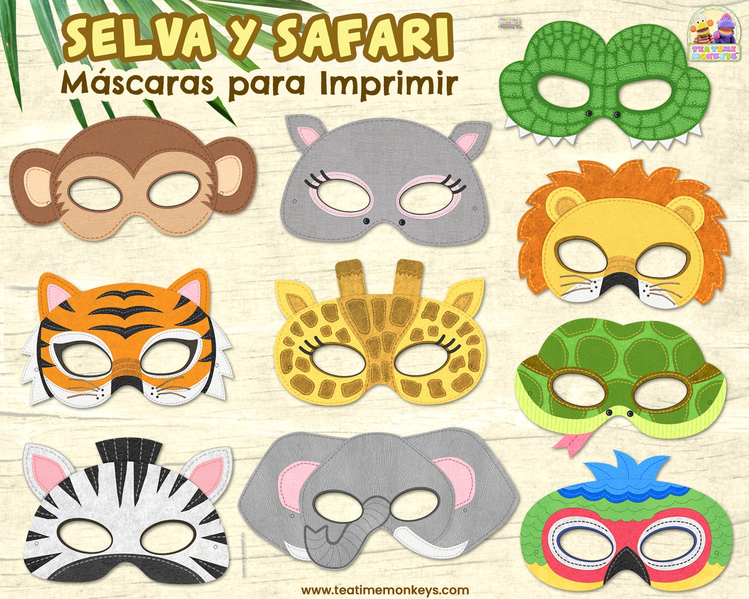 ANIMALES DEL LA SELVA Y SAFARI: MÁSCARAS PARA IMPRIMIR - Payhip