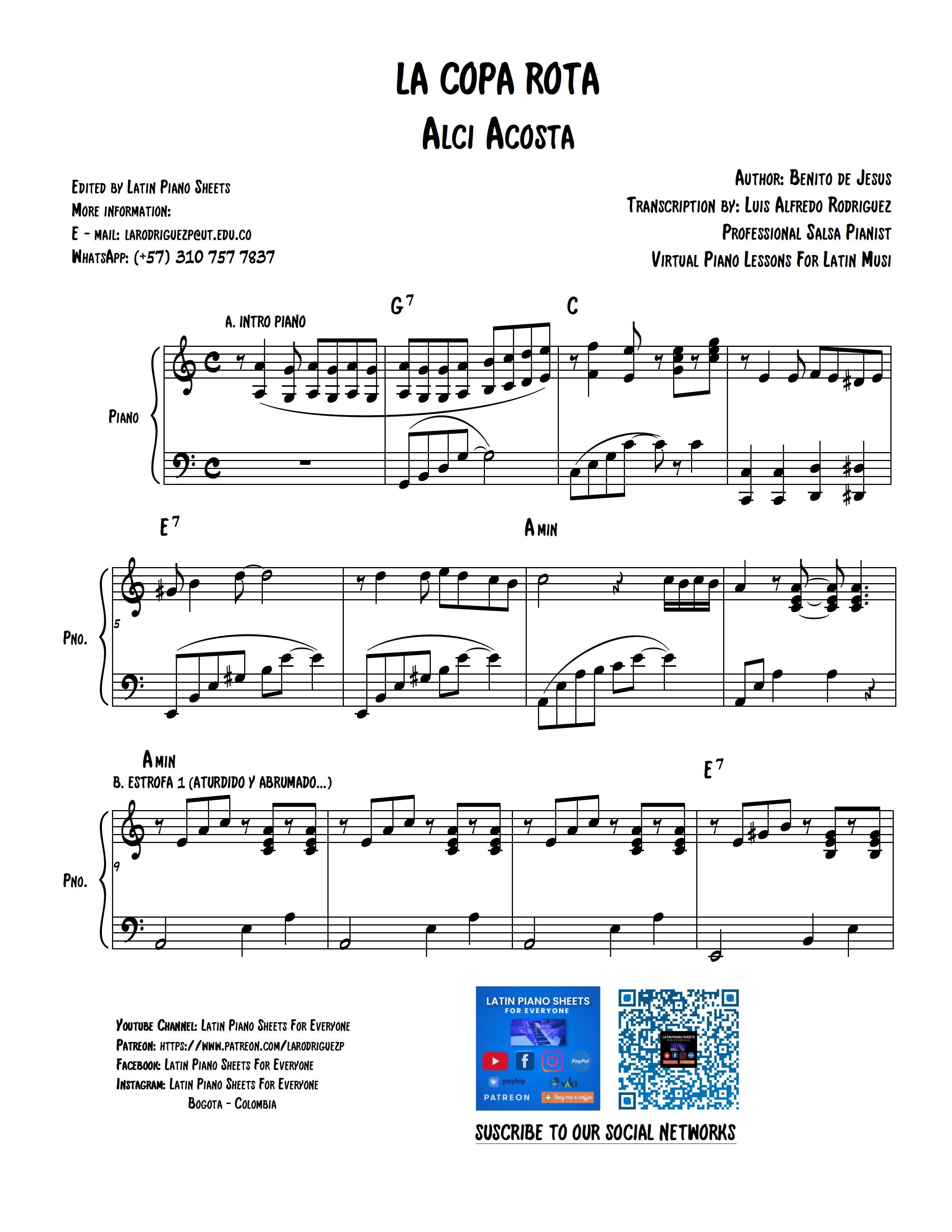 🎹 La copa rota - Alci Acosta (Bolero) 🎹 (Sheet Music Midi Backing Track ...