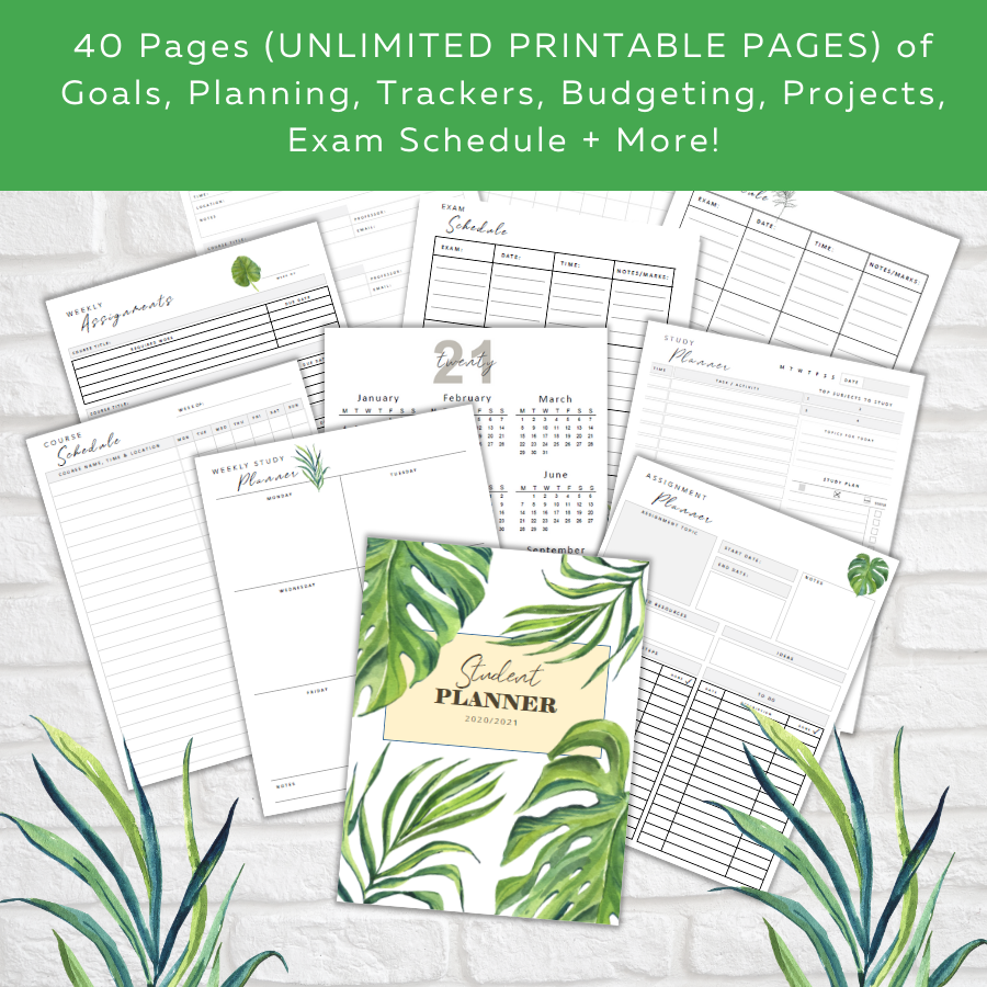 Deluxe Student Planner Tropical Vibe 40 Page PDF Printable with Exam ...