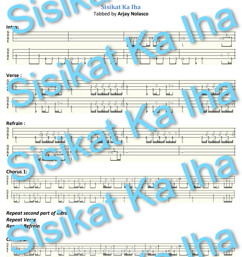 Sisikat Ka Iha by Bita And The Botflies - Bass Tab - Payhip