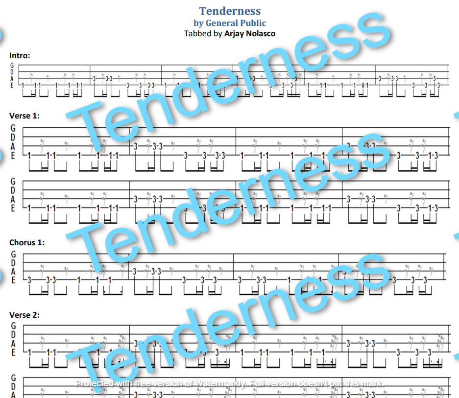 Tenderness by General Public - Bass Tab - Payhip