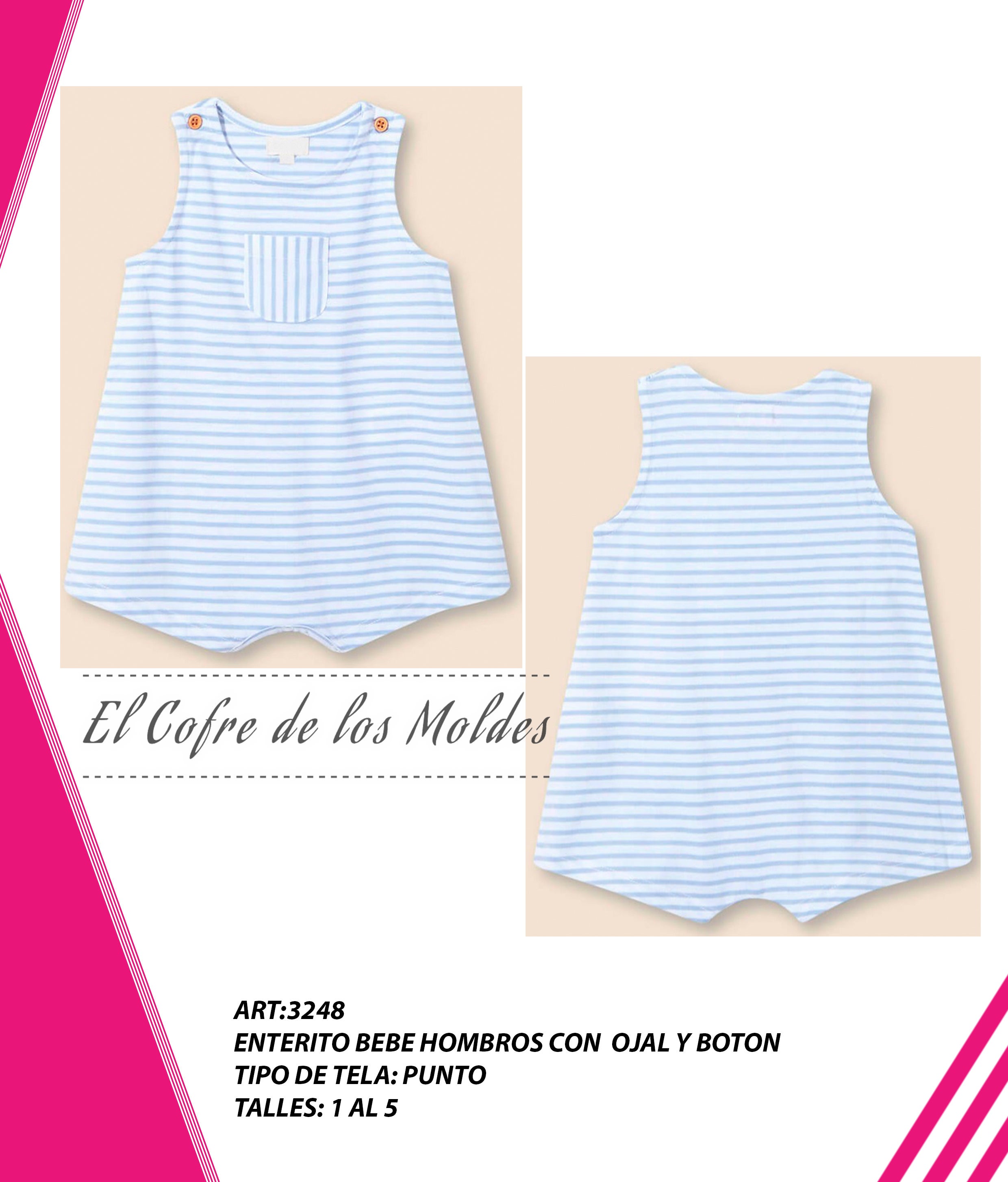 Molde Digital PDF Enterito corto Bebe hombro con boton 1 bolsillo pecho ...