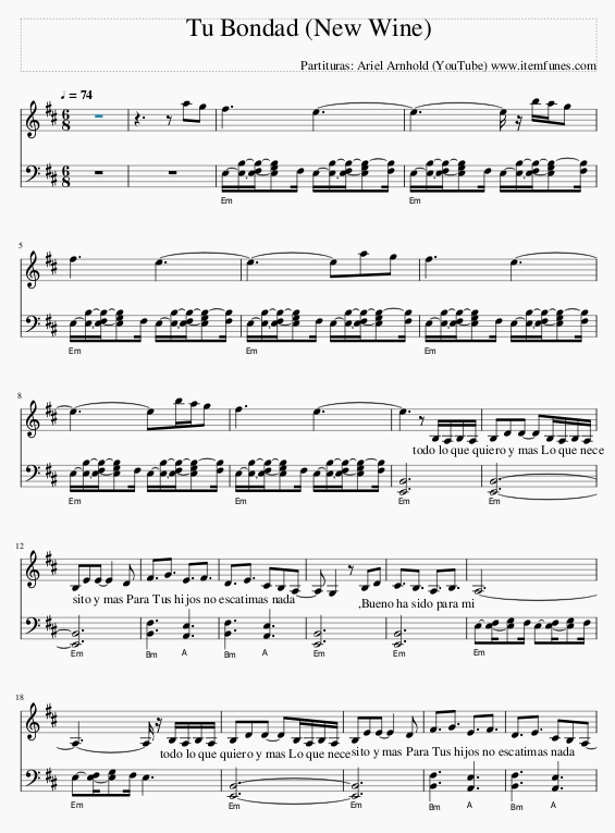 TU BONDAD New Wine Partitura Piano Completa PDF Melodia Acordes Letras ...