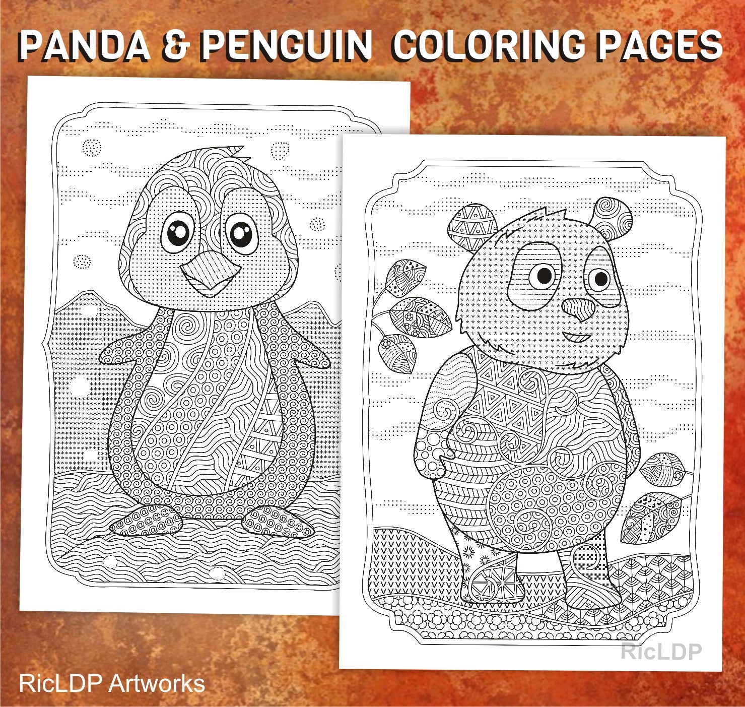 Panda & Penguin Zentangle Coloring Pages - Payhip