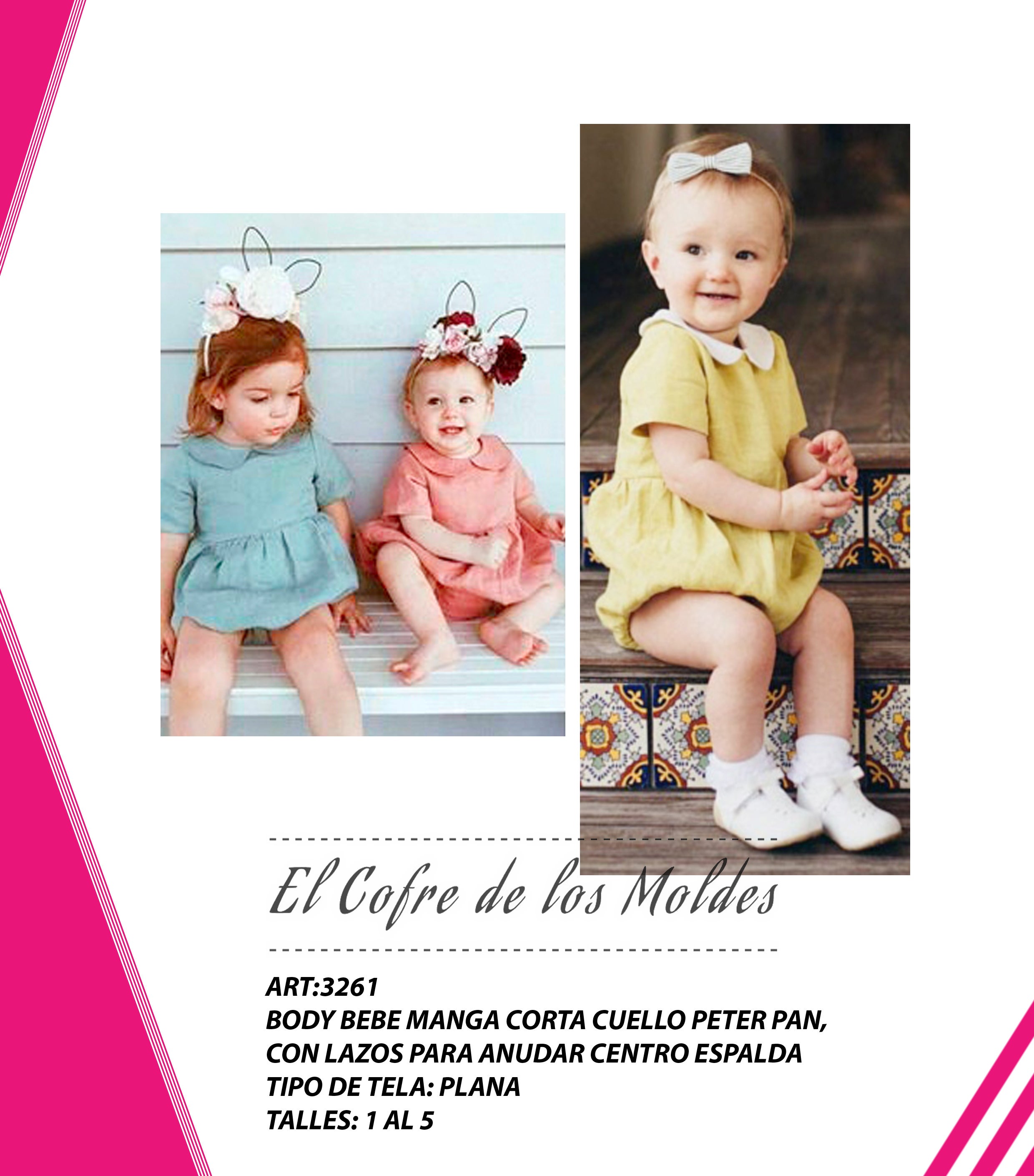 Molde Digital PDF Body Bebe Cuello Peter Pan, Pack Talles 1 Al 5 - Payhip