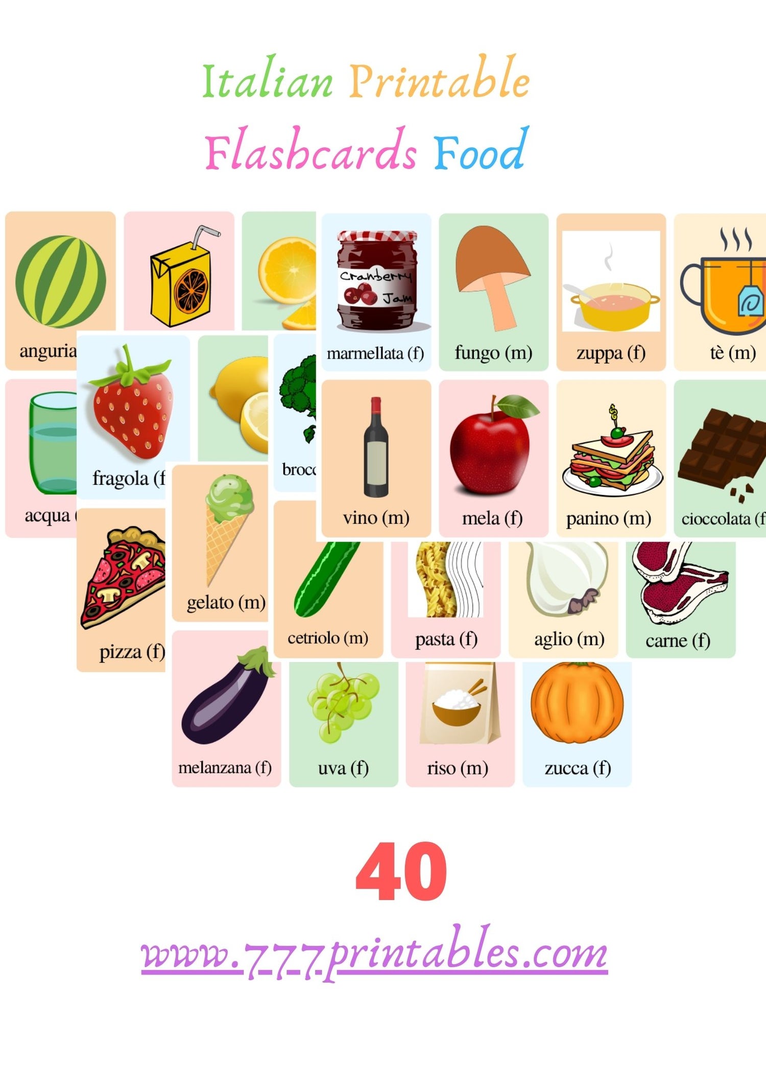 Italian Printable Flashcards Food - Payhip