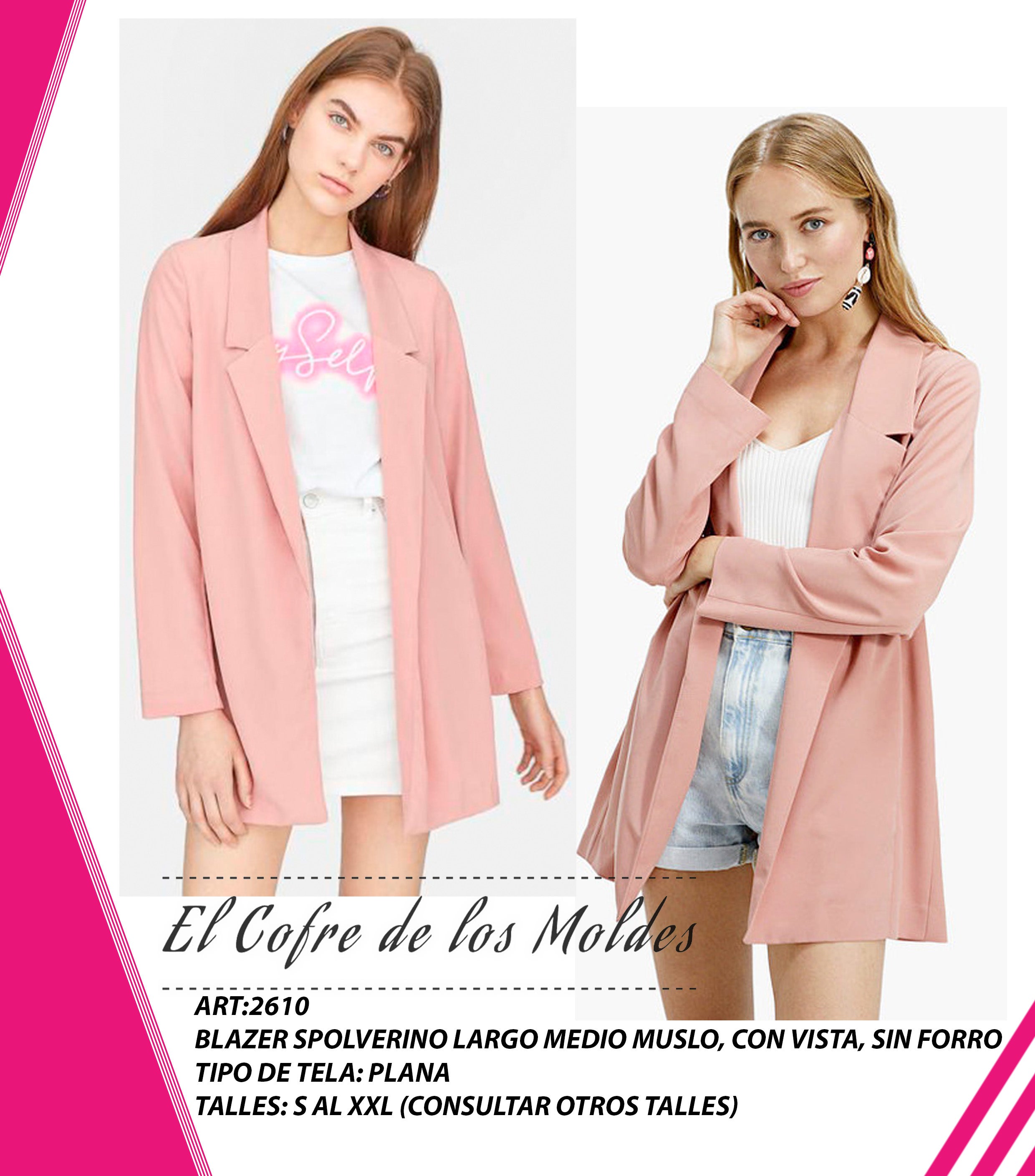 Molde Digital PDF Blazer Spolverino largo medio muslo, Pack Talles S a ...