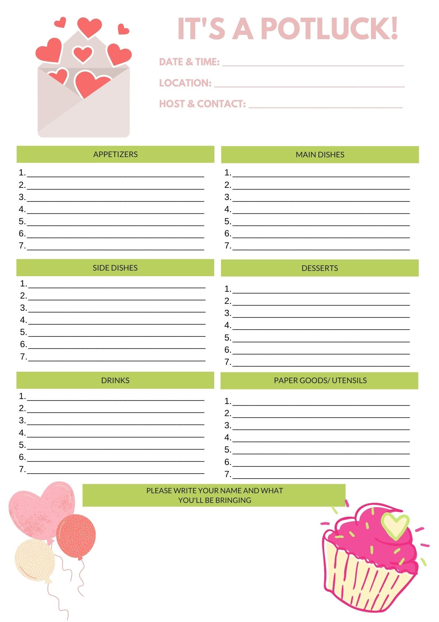 Valentine's Day Potluck Sign Up Sheet - Payhip