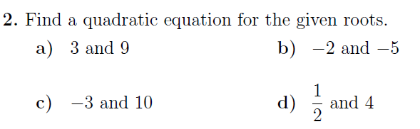 Sum and Product of Roots of Quadratic Equation worksheet no 3 (with ...