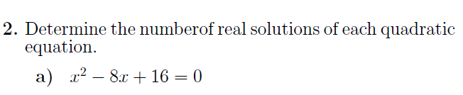The discriminant of a quadratic equation worksheet (with solutions)