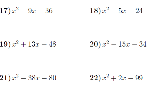 Factorising quadratic expressions with a=1 and c less than 0 worksheet ...