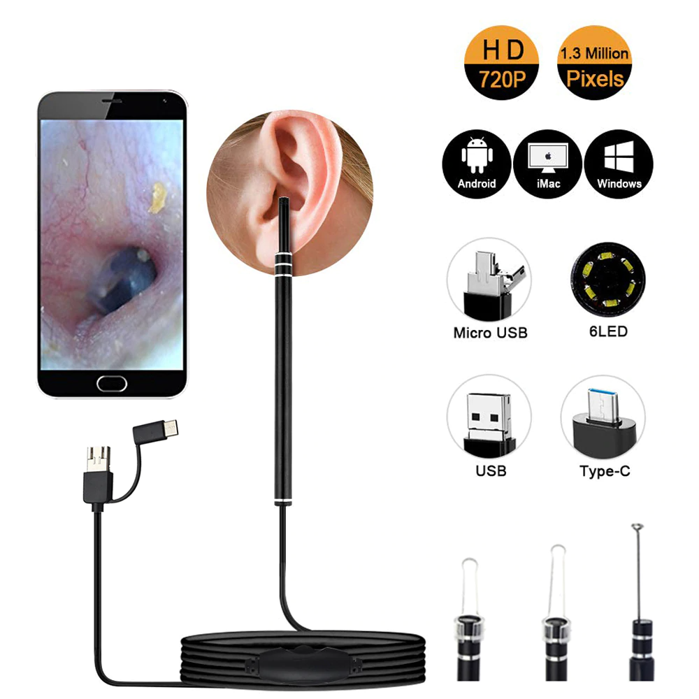 HD Medical Smart USB Ear Wax Removal Endoscope Mini Camera Ear Wax ...