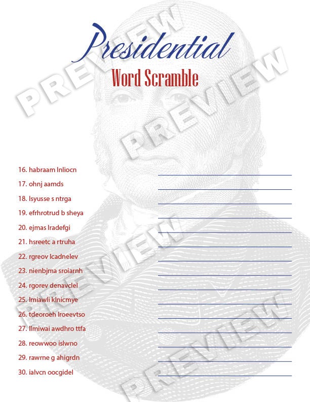 Presidential Word Scrambles and Worksheet (When Where they Elected ...
