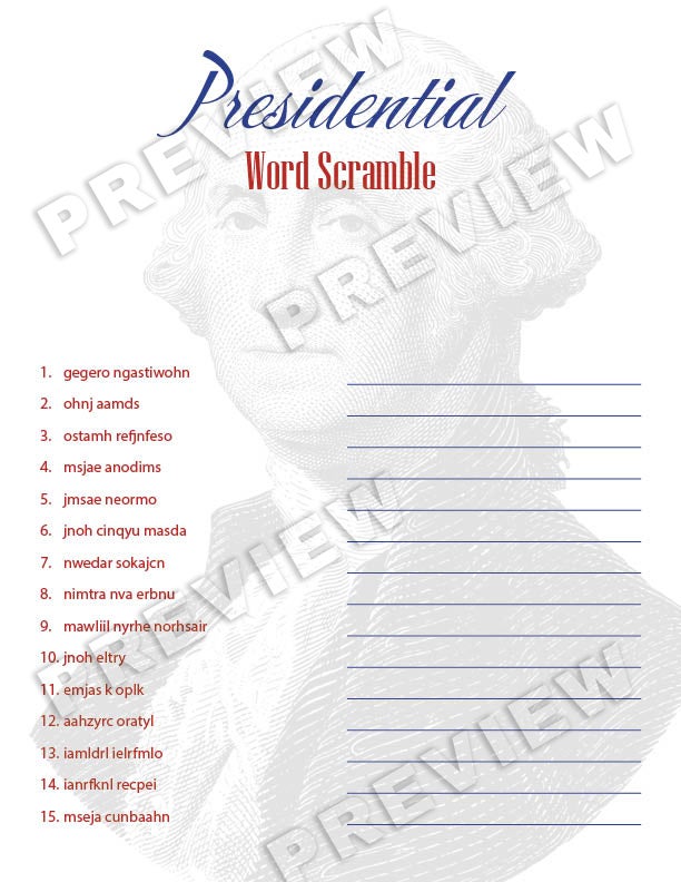 Presidential Word Scrambles and Worksheet (When Where they Elected ...