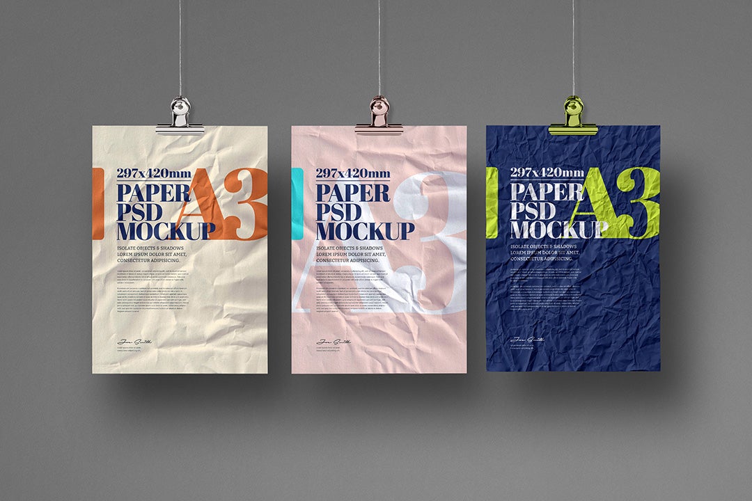 A3 Flyer Poster Mockup - Crumpled Hanging Scene - Payhip