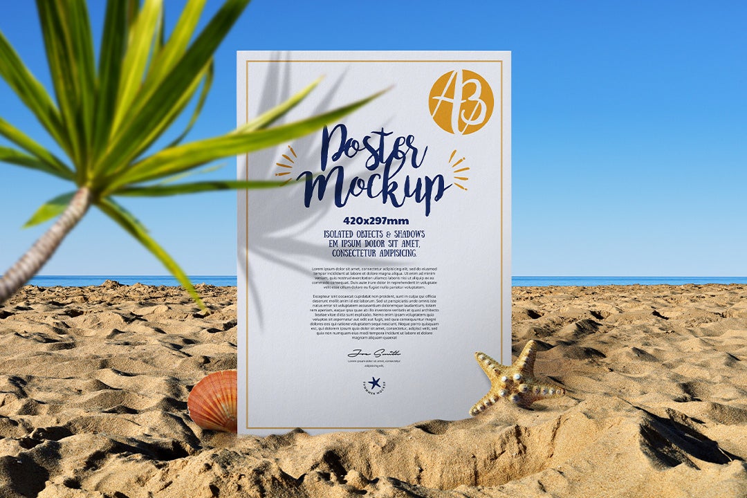 A3 Poster Mockup Beach Sea Sand Nature - Front View - Payhip