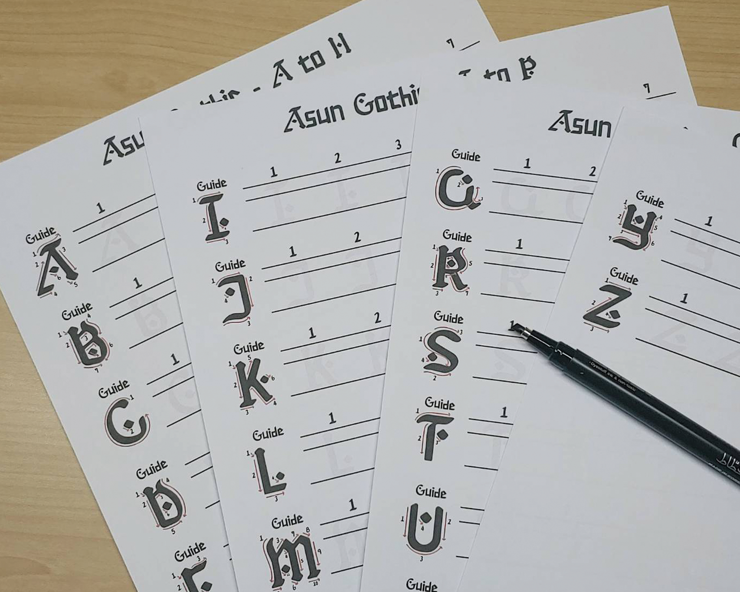 Modern Gothic Calligraphy Practice Sheets For Adult | Alphabet Tracing ...