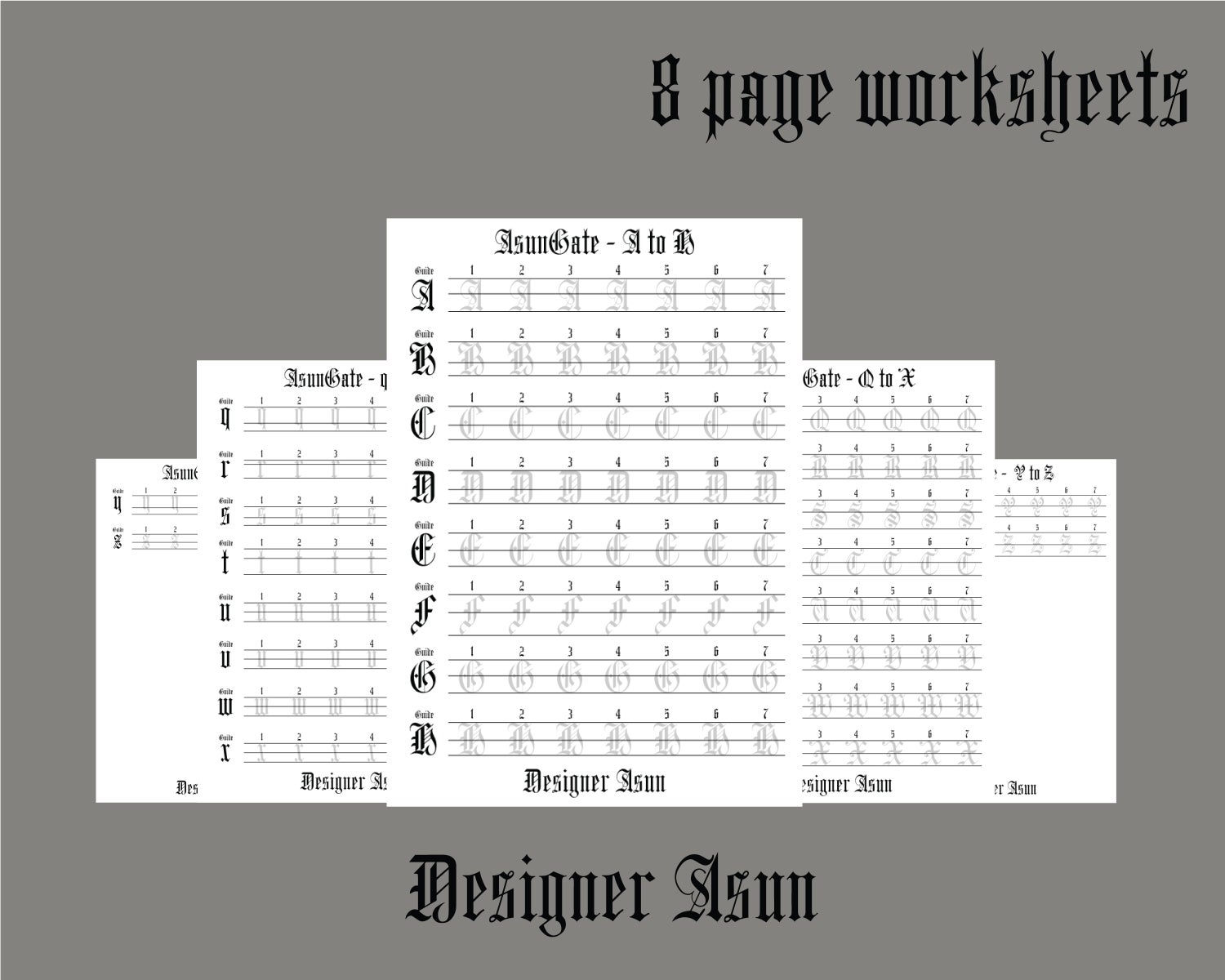 Modern Gothic Calligraphy Practice Sheets For Adult | Alphabet Tracing ...