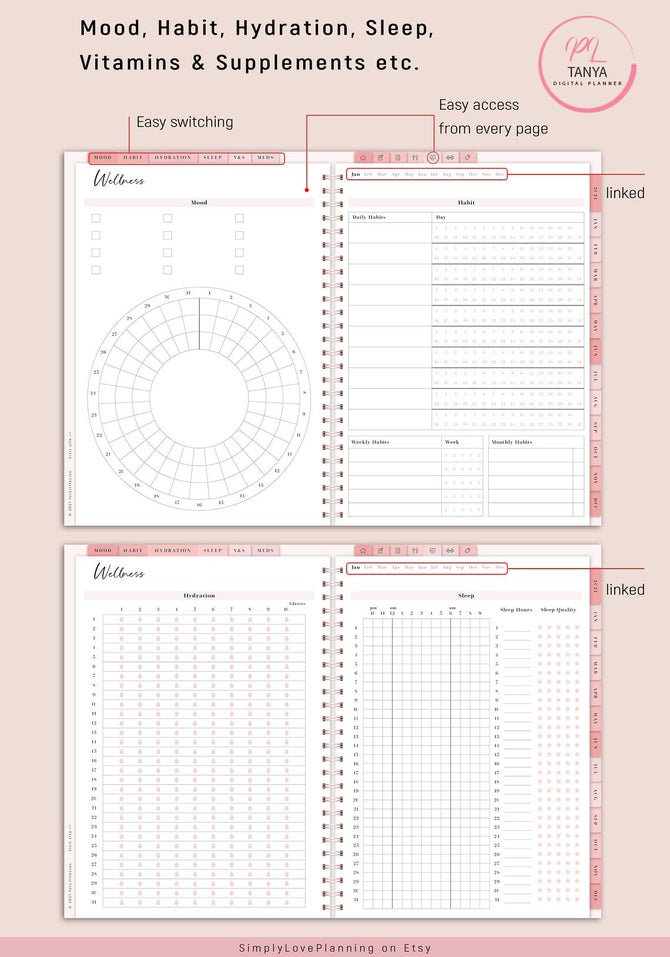 Digital Planner GoodNotes, Notability Planner, Digital DATED Daily ...