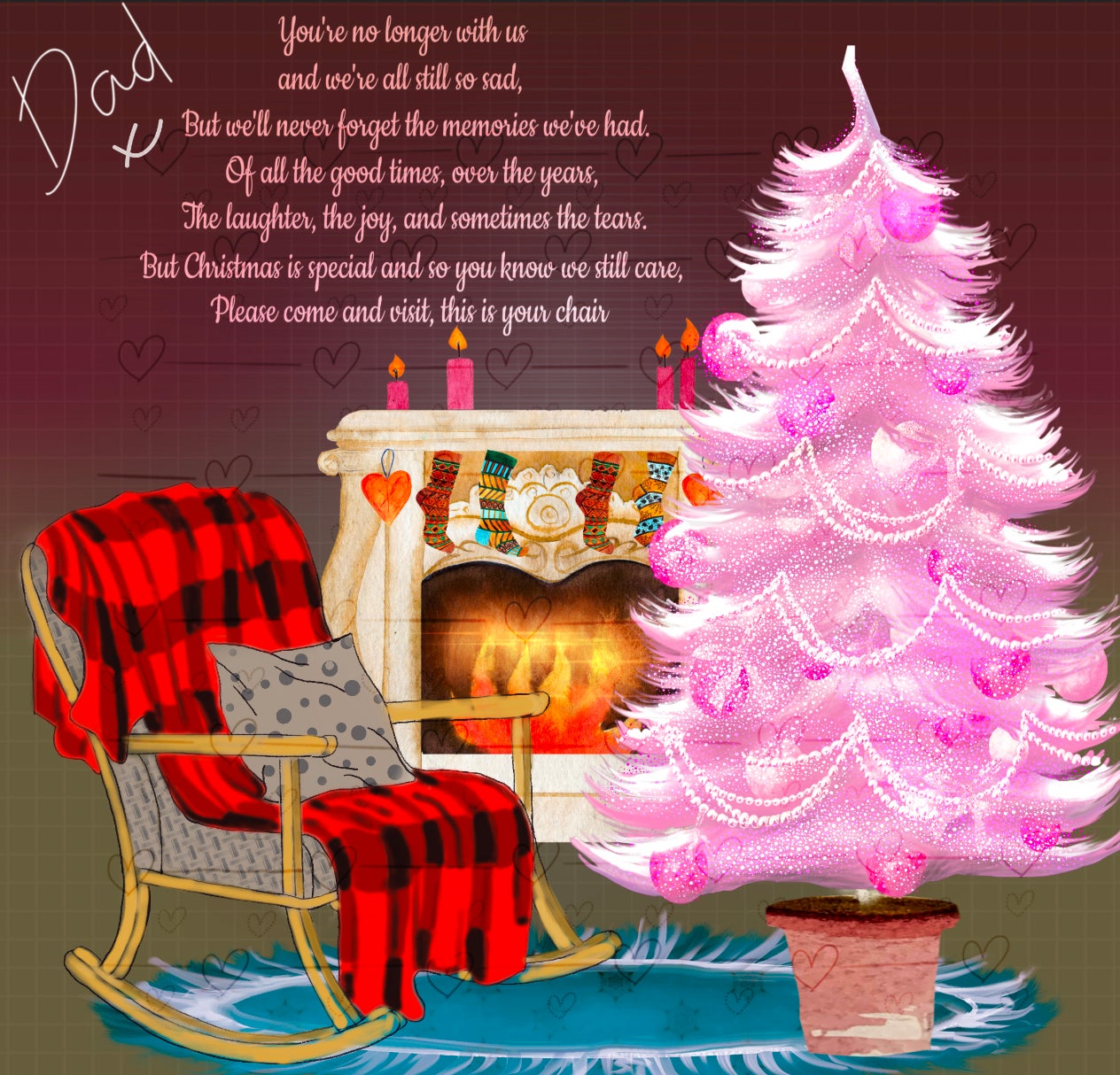 Christmas empty chair fireplace scene with my own poem. 3 backgrounds ...
